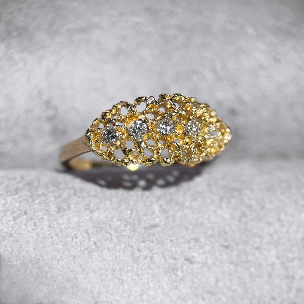 Honeycomb Lace Marquise 14k Gold Ring — ARTISANS & agency